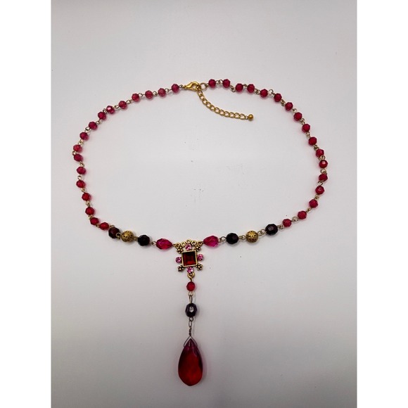 Sonoma | Jewelry | Sonoma Ruby Red Beaded Ydrop Necklace Gold Tone ...